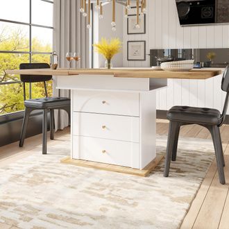 Generic Ausziehbarer Esstisch Teleskoptisch 110-140&times;80cm f&uuml;r 4-6 Personen K&uuml;chentisch mit Schublade Stauraum T&uuml;r Fr&uuml;hst&uuml;ckstisch f&uuml;r Esszimmer Wohnzimmer Bist