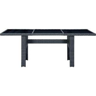 vidaXL Vidaxl - Table de jardin Gris fonc&eacute; R&eacute;sine tress&eacute;e et verre tremp&eacute;
