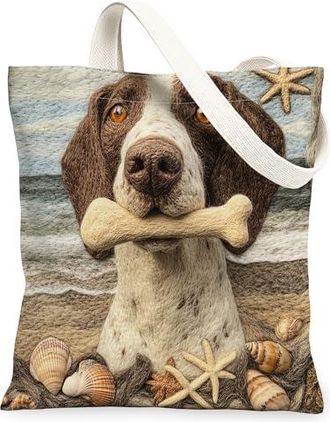 Generic Sac fourre-tout amusant en toile &agrave; poils courts allemands pour faire du shopping 33 x 38,1 cm, sac d&eacute;picerie r&eacute;utilisable pour femme, peinture de chie