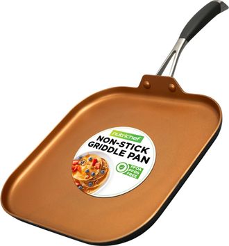 Nutrichef NutriChef Kupfer Bratpfanne Induktion - 28 cm, Antihaft, Viereckig Gesundes Kochen ohne Beschichtungsgifte, Ofenfest bis 232 &deg;C, Sp&uuml;lmaschinenfest, Si