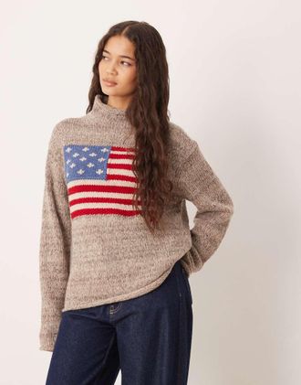Polo Ralph Lauren Strickpullover aus Wollmix in Grau mit Flaggenmotiv
