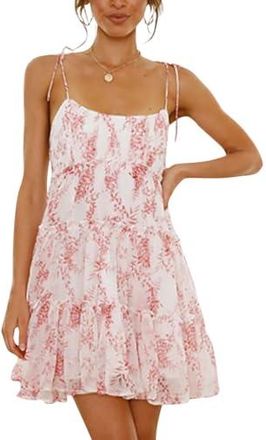 Onsoyours Femme Robe Dété Sexy Mini Robe Épaules Nus Robe Courte Imprimé Florale Dress Robe De Printemps Manches Longues 04 Rose 34