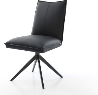 DELIFE Drehstuhl Lelio-Flex Echt-Leder Schwarz Kreuzgestell breit Schwarz 360&deg; drehbar Wippfunktion Taschenfederkern, Esszimmerst&uuml;hle