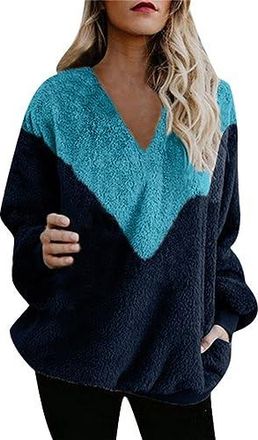 Generic Pull Ample à Manches Longues et col en V pour Femmes, Automne et Hiver Pull Large Femme Col V Chemisier Femme Noel (Navy, XXL)