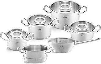FISSLER Original-Profi Collection/Edelstahl-Kochtopfset, 6-teilig, T&ouml;pfe mit Glas-Deckel (3 Kocht&ouml;pfe,1 Bratentopf 1 Sauteuse-deckellos, 1 D&auml;mpf-Einsatz) - In