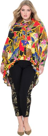 Miamoda Damen gro&szlig;e Gr&ouml;&szlig;en &Uuml;bergr&ouml;&szlig;en Plus Size Bluse, A-Linie, Alloverdruck, Zierfalten Multicolor 52 843264900-52