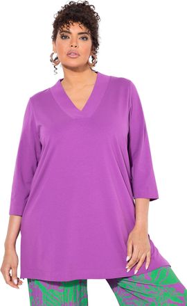 Ulla Popken Damen große Größen Übergrößen Plus Size Longshirt, A-Linie, V-Ausschnitt, 3/4-Arm violett 50+ 825083830-50+
