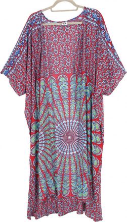 Guru Shop Leichter Sommer Kimono, Umhang, Strandkleid mit Mandala Muster - Rot/blau, Damen, Synthetisch