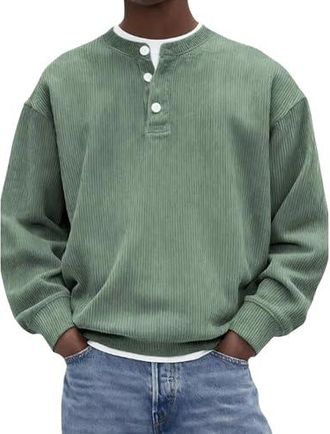 Generic Sweat-shirt uni l&eacute;ger pour homme - Couleur unie - Velours c&ocirc;tel&eacute; - Pull sans capuche - Pour entra&icirc;nement int&eacute;rieur et ext&eacute;rieur, Vert, XXL