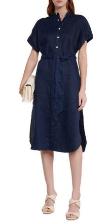 Polo Ralph Lauren Sommerkleid Leinen Kleid mit G&uuml;rtel : Seitenschlitze am Saum, Box-Falte an der R&uuml;ckseite