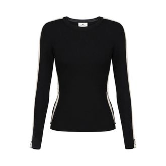 Elisabetta Franchi Schmal geschnittenes Viskosetop mit Gl&auml;nzenden B&auml;ndern - - Tops - Damen - Schwarzk - M