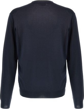 Prada Logo-Embroidered Silk Sweater - Navy