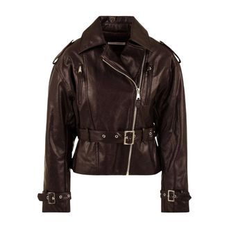Mar De Margaritas Bikerjacke mit durchgehendem Rei&szlig;verschluss und G&uuml;rtel - - Jackets - Damen - Braun - M