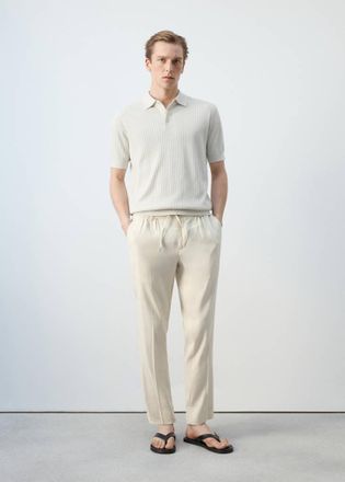 Mango Rippstrick-Poloshirt aus Baumwollmischung sandfarben - Herren - XXL - MANGO MAN