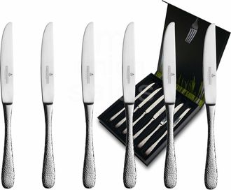 Picard & Wielpütz 6er Geschenkbox mit Brot Buttermessern, Mia 6180, Edelstahl, Hammerschlag-Design, Silber Chrome