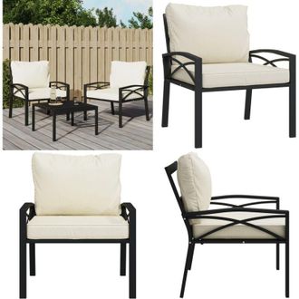 vidaXL Gartenstuhl mit Sandfarbigen Kissen 68x76x79 cm Stahl - Gartenstuhl - Terrassenstuhl - Esszimmerstuhl - Lounge M&ouml;bel - Balkonm&ouml;bel - Home & Living