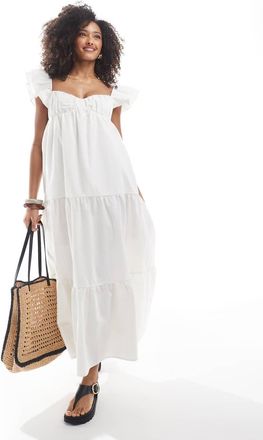 the frolic Exklusiv - Gestuftes Leinenmix-Maxikleid in Creme mit R&uuml;schen und Bindedetail am R&uuml;cken-Wei&szlig;