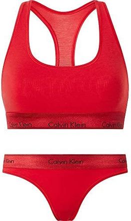 Calvin Klein Paquet Soutien-Gorge brassi&egrave;re Bra + Slip cale&ccedil;on Femme Sport CK Article QF6233E Unlined Bralette/THO, VJU Rustic Red Metallic WB, M