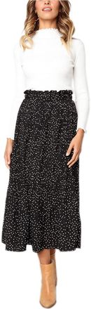 Hoerev Frauen Print Punkt mit Taschen Falten Langer Rock Beach Party Maxi Rock,Schwarz Punkt,XL