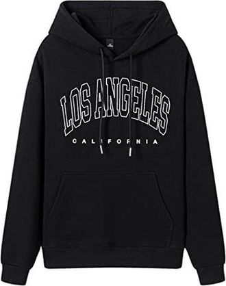 Generic Sweat à capuche Los Angeles uni vintage Los Angeles California pour femme, coupe ample, cordon de serrage avec poche, imprimé lettres, hauts personnal