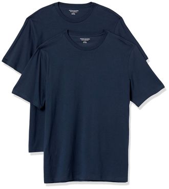 Amazon Essentials Herren Kurzärmeliges T-Shirt mit Rundhalsausschnitt aus Baumwolle - Regular Fit, 2er-Pack, Marineblau, 5XL Große Größen