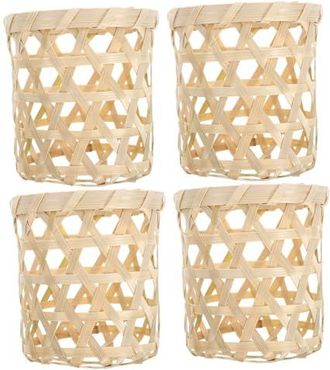 SOLUSTRE Porte Bougies Chauffe-Plat en Bambou Tissé 4 Pièces Support Bougeoir Décoratif Léger Et Portable pour Décoration Maison Et Fêtes