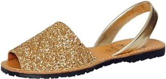 Avarcashop Avarcas Sandales dété en cuir véritable pour femme Sandales à paillettes Espandrillos Menorquinas Menorca (or, système de taille de chaussures europée