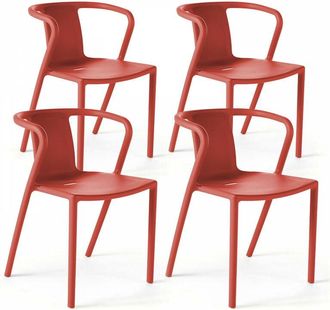 Oviala Oviala - Lot de 4 chaises empilables en polypropyl&egrave;ne rouge - Hauteur dassise 45cm - L&eacute;g&egrave;res et faciles &agrave; d&eacute;placer - Pour int&eacute;rieur et ext&eacute;rieur