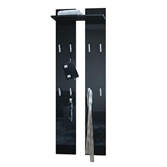 Vladon Panneau Mural 170, Meuble Porte-Manteau composé de 2 Panneaux et 1 étagère, Noir Haute Brillance (58 x 170 x 21 cm)