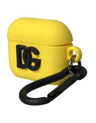 Dolce & Gabbana Womens Yellow Silicone Logo Embossed Airpods Case Rubber Accessory