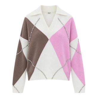 Liu Jo Polo en maille &agrave; col en V Intarsia - Femme - Pulls - Multicolore - Taille: 38 FR