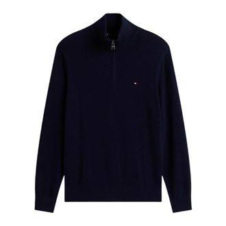 Tommy Hilfiger Pullover mit Viertelrei&szlig;verschluss aus Baumwolle und Kaschmir - - Sweatshirts & Hoodies - Herren - Blau - M