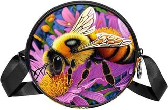 Generic Petit sac &agrave; bandouli&egrave;re rond pour femme, sac &agrave; bandouli&egrave;re r&eacute;glable avec fermeture &eacute;clair, sac &agrave; main rond d&eacute;contract&eacute; pour femmes et filles