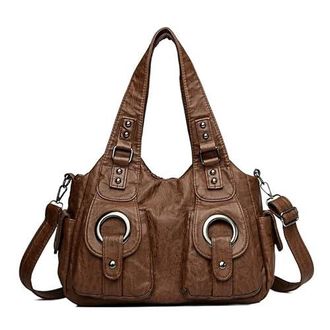 Generic Sac &agrave; bandouli&egrave;re en cuir synth&eacute;tique de couleur unie avec sangle r&eacute;glable, multi-poches, sac &agrave; bandouli&egrave;re clout&eacute; pour voyage, shopping, travail, usa