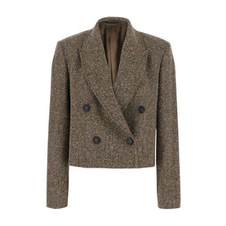 Brunello Cucinelli Cropped Double-Breasted Jacket - - Jackets - Damen - Braun - S