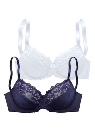 Petite Fleur B&uuml;gel-BH PETITE FLEUR, Damen, Gr. 11,5, Cup F, blau (marine, wei&szlig;), Spitze, Obermaterial: 90% Polyamid, 10% Elasthan, BHs B&uuml;gel-BH, mit elastischer Sp