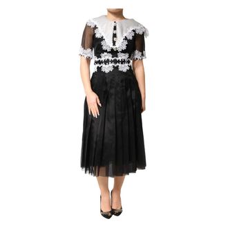 Dolce & Gabbana Seidenes Midikleid mit Makramee-Spitze - - Dresses - Damen - Schwarzk - 2XS