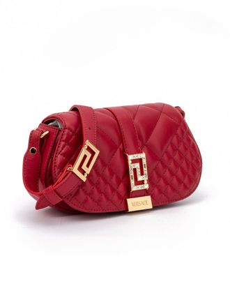 Versace Womens Red Leather Quilted Shoulder Strap Bag