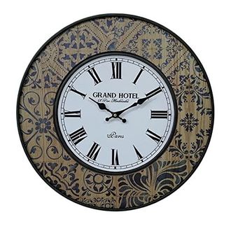 Mobili Rebecca Horloge Murale, Horloge Ronde, Blanc Brun Bleu, MDF Métal, Style Vintage, Analogique, pour Cuisine Salon - Diamètre 50 cm x P 4,5 cm - Art. RE6780
