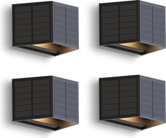 Calex Caserta Solar Wandleuchte, warmweißes Up & Down Licht, solarbetrieben, kabellos, wasserdicht, Schwarz, 4er Pack