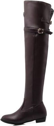 Generic Eestfy Bottes en Cuir Femme Au Dessus du Genou Talon Bloc Fermeture &Eacute;clair Lat&eacute;rale Bottes Mode Hiver D&eacute;contract&eacute;es pour Marche Ext&eacute;rieure Voyage Tenu