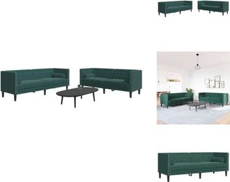 vidaXL 2-tlg. Chesterfield-Sofa-Set mit Nackenrollen Dunkelgrün Samt - Chesterfield-Sofa - Chesterfield-Sofas - Chesterfield Couch - Chesterfield Sessel