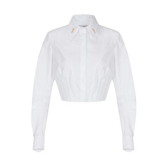 Elisabetta Franchi Oxford-Hemdbluse mit Korsettstruktur - - Blouses & Shirts - Damen - Wei&szlig; - XS