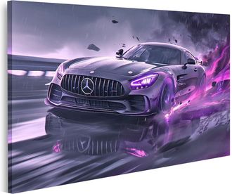 Islandburner Bild auf Leinwand Mercedes im lila Sturmlicht f&uuml;r Wohnzimmer Automobil-Enthusiasten Autohaus Bilder Wandbilder Poster