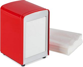 Relaxdays 1 x Serviettenspender Retro, Metall, kleine Gastro Serviettenhalter für Eisdiele, Café, Bistro, HBT: 15 x 9,5 x 11, rot