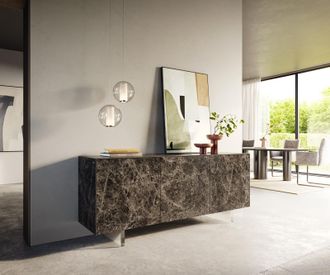 DELIFE Sideboard Cuor 180 cm Keramik Emperador Extra Lucidato Dunkelbraun 2 T&uuml;ren 3 Schubf&auml;cher Fu&szlig; Schwebeoptik Acrylglas, Sideboards