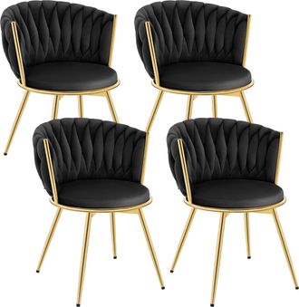 Woltu Esszimmerstühle 4er Set, Küchenstuhl, Wohnzimmerstuhl, mit Metallrahmen, ergonomisch, 360° drehbar, für Küche Wohnzimmer Balkon, Samtsitz, Schwarz, EZ