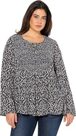 Ulla Popken Bluse, Gesmokt, Rundhals, Ausgestellter Langarm Blouse smockée à Manches Larges, Champagne Clair, 48/50 FR Femmes