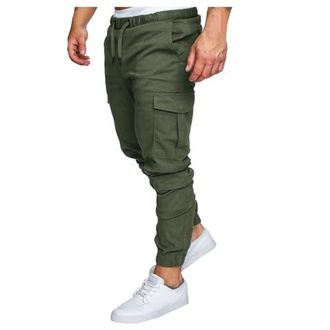 Generic Pantalon de jogging cargo l&eacute;ger et d&eacute;contract&eacute; pour homme - Pantalon de travail &agrave; revers - Taille &eacute;lastique - Plusieurs poches - Pantalon de combat - 