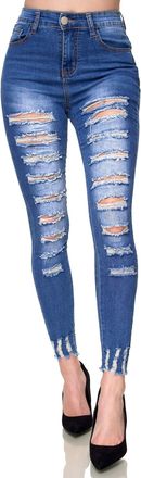 Elara Damen Jeans Destroyed Zerrissen Chunkyrayan Y 479 Navy-40 (L)